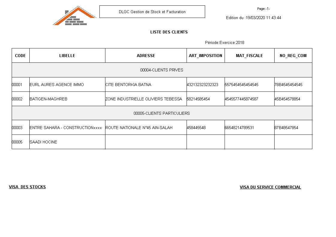 ETAT LISTE DES CLIENTS